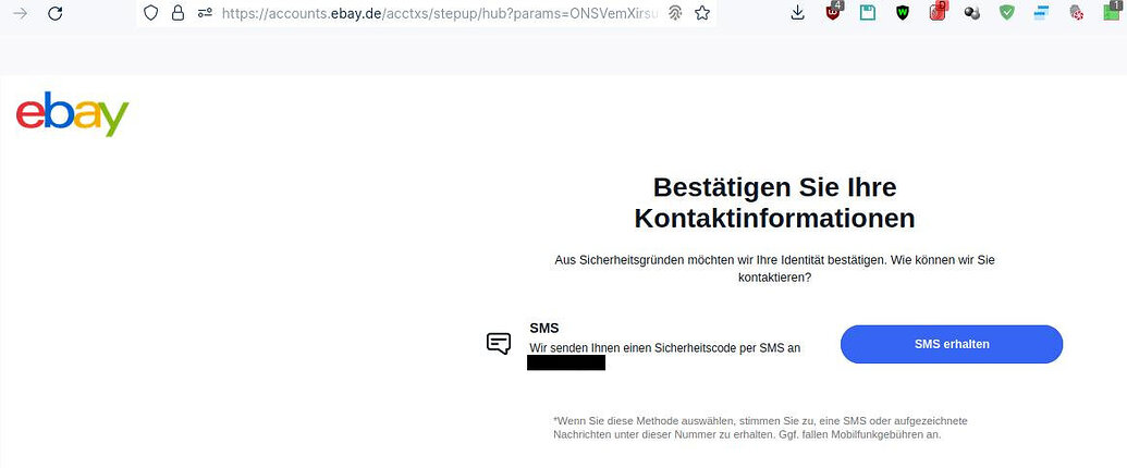Ebay verlangt von mir seit heute SMS-Verifizierung beim einloggen ...